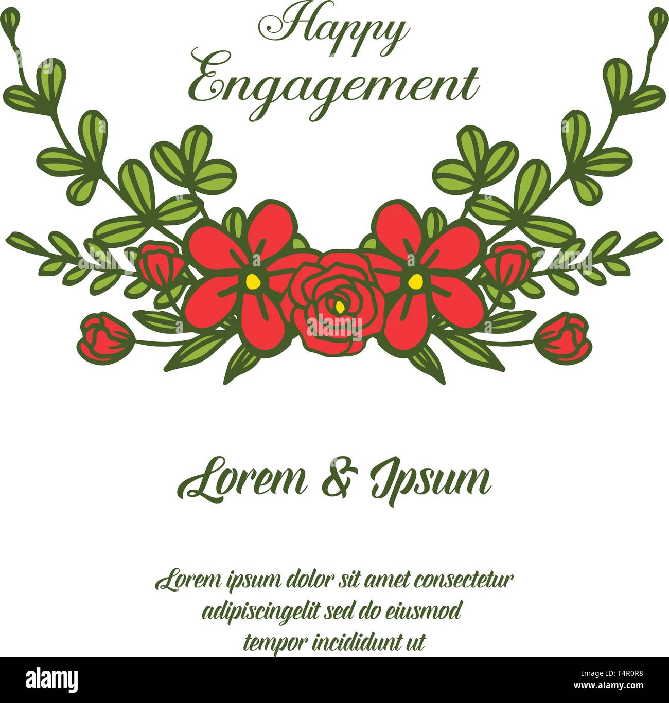 Vector illustration writing of happy engagement with design floral ...