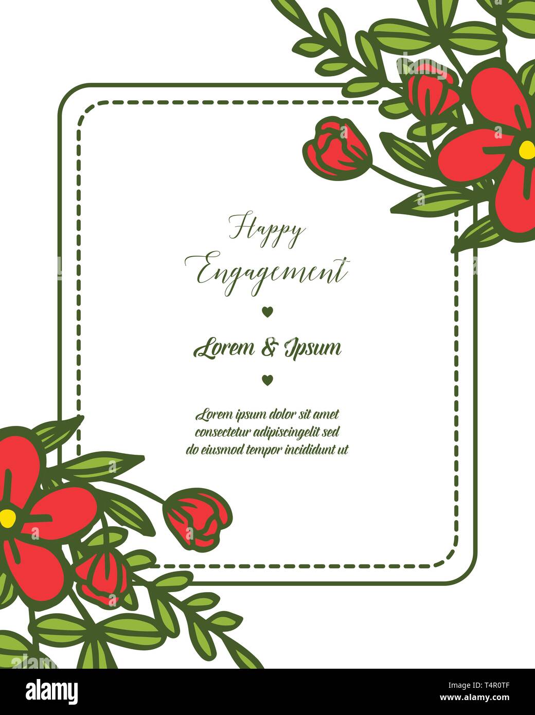 Vector illustration writing of happy engagement with design floral ...