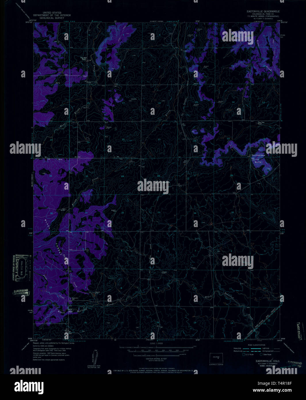 USGS TOPO Map Colorado CO Eastonville 450084 1954 24000 Inverted ...