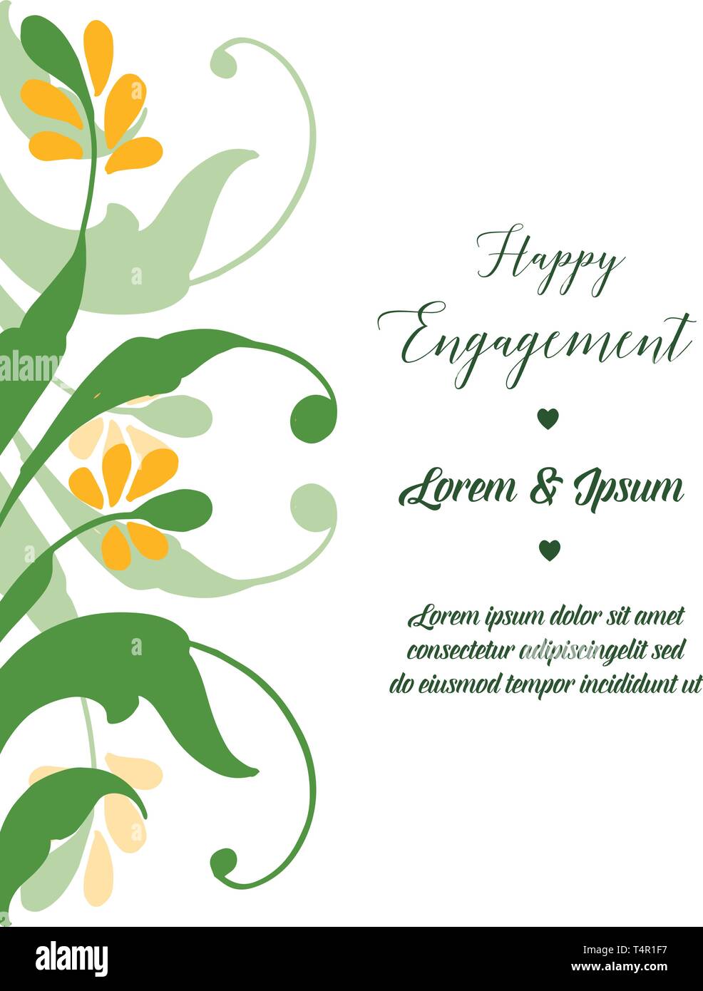 Vector illustration card happy engagement with leaf flower frame hand ...