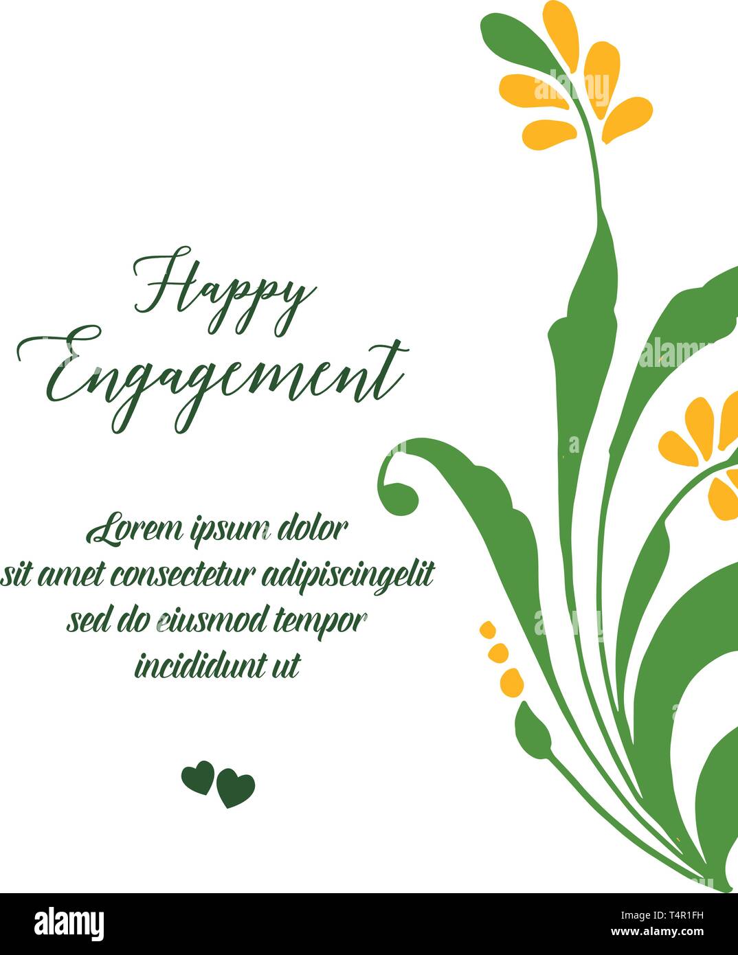 Vector illustration card happy engagement with leaf flower frame hand ...