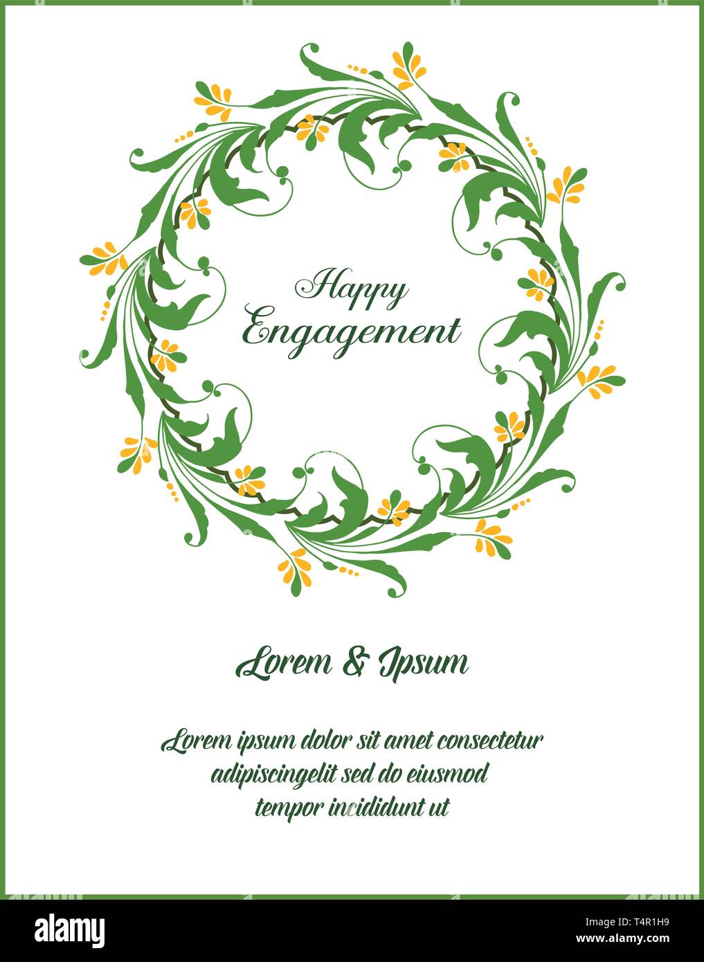 Vector illustration card happy engagement with leaf flower frame hand ...