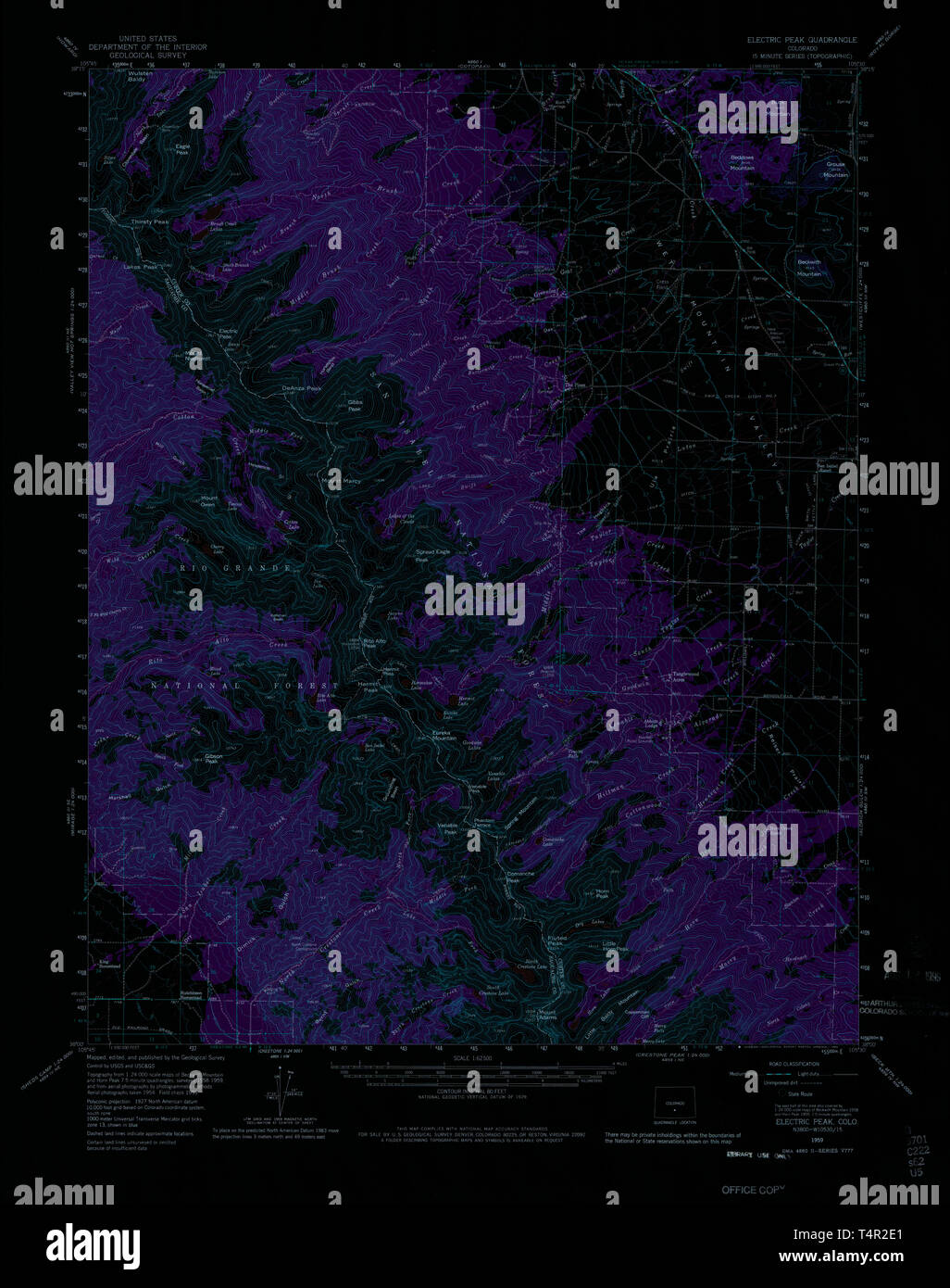 USGS TOPO Map Colorado CO Electric Peak 402870 1959 62500 Inverted ...