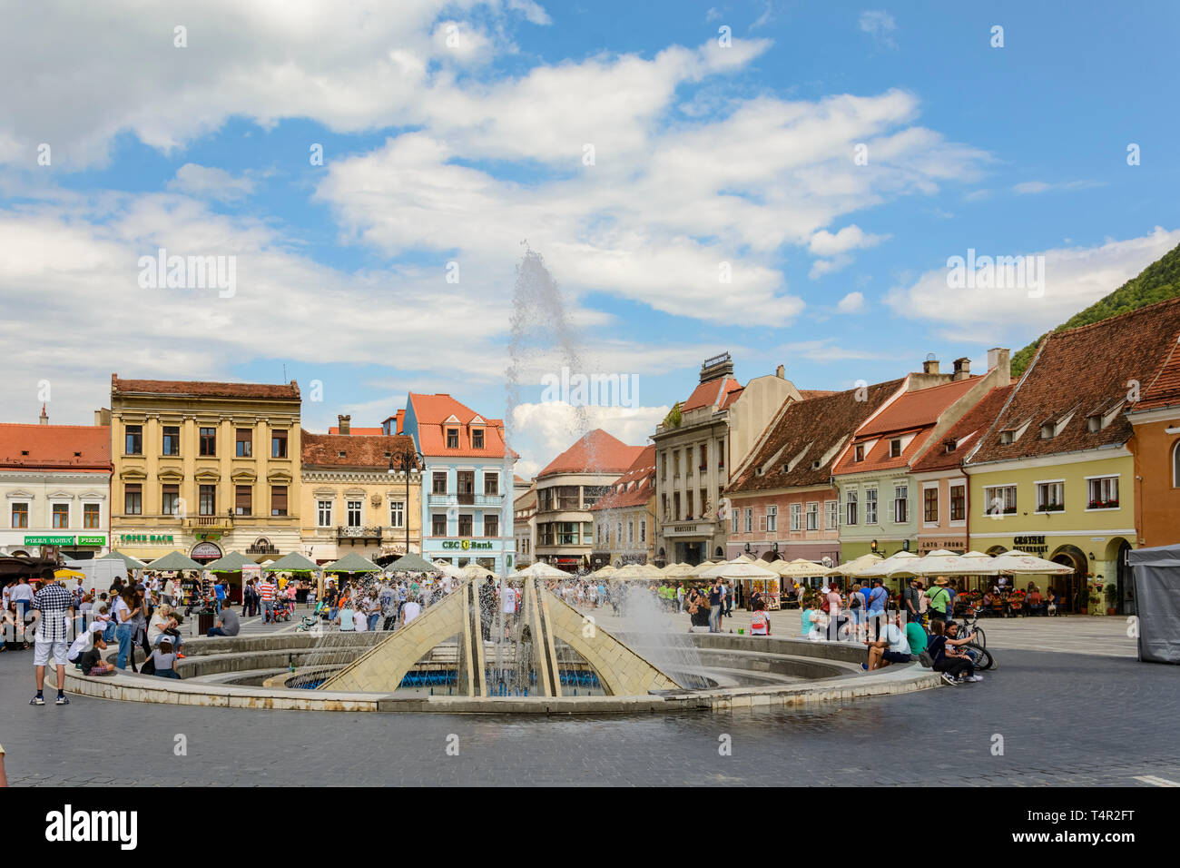 Brasov, Romania, July 14, 2018: Tourist visiting and eating on the ...