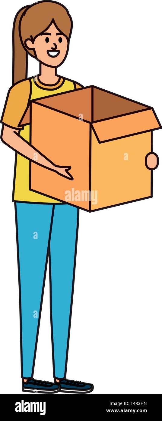 beautiful young woman lifting box carton Stock Vector Image & Art - Alamy