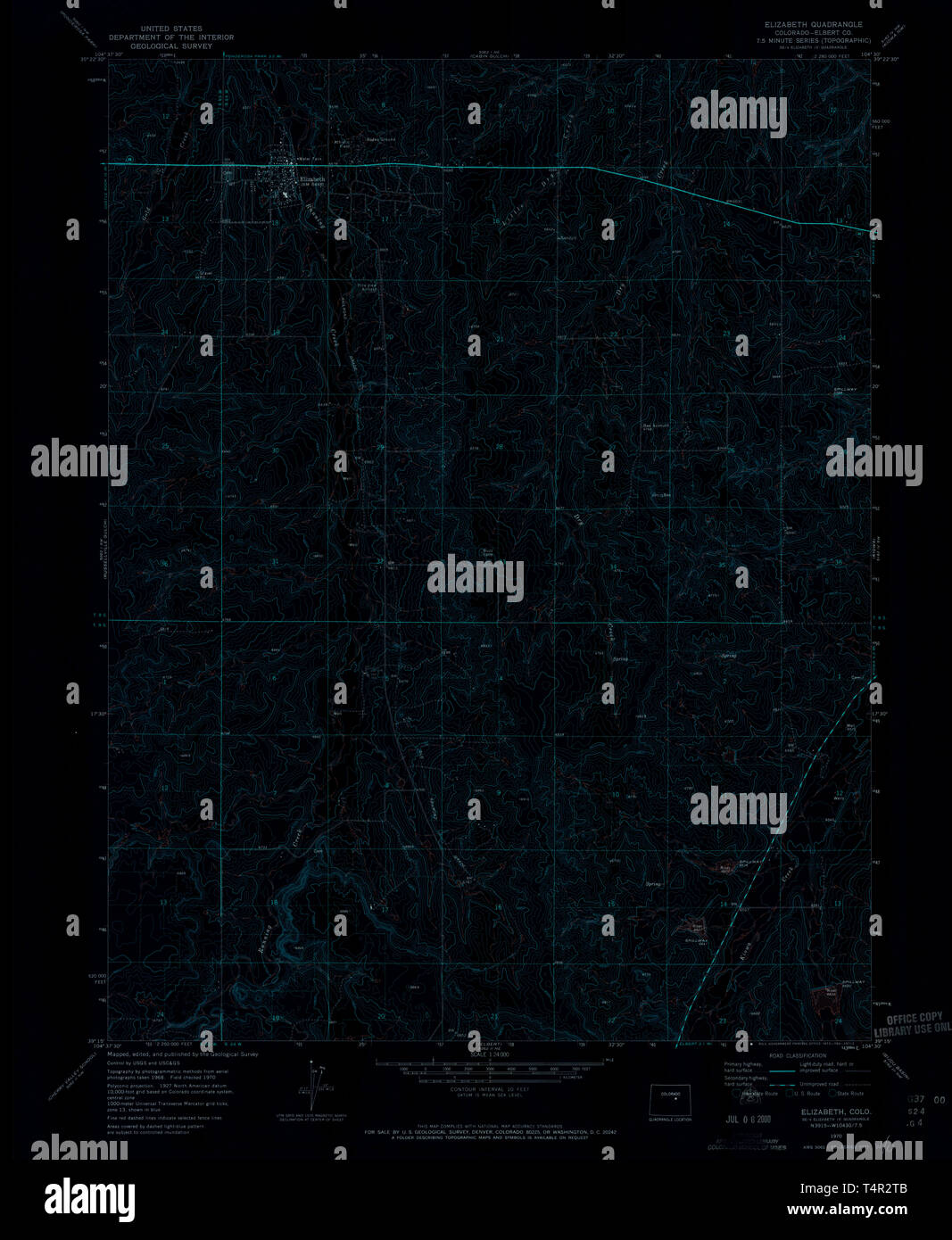 USGS TOPO Map Colorado CO Elizabeth 450020 1970 24000 Inverted ...