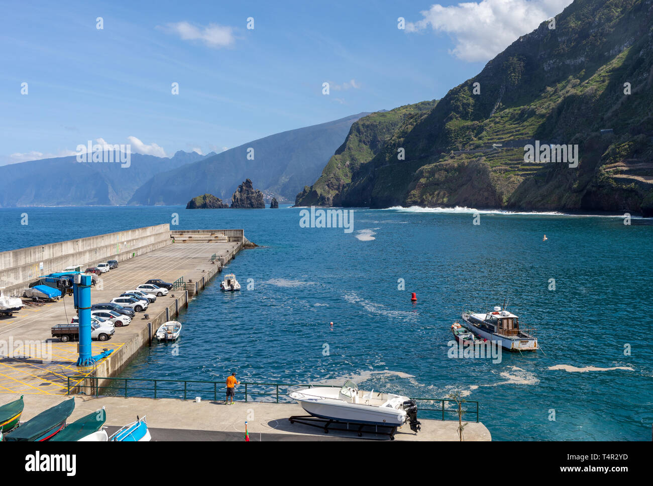 Porto Moniz, Madeira, Portugal - April 18, 2018: Fishing port and ...