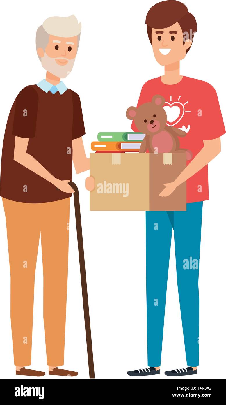 man volunteer giving a old man donations box Stock Vector Image & Art ...