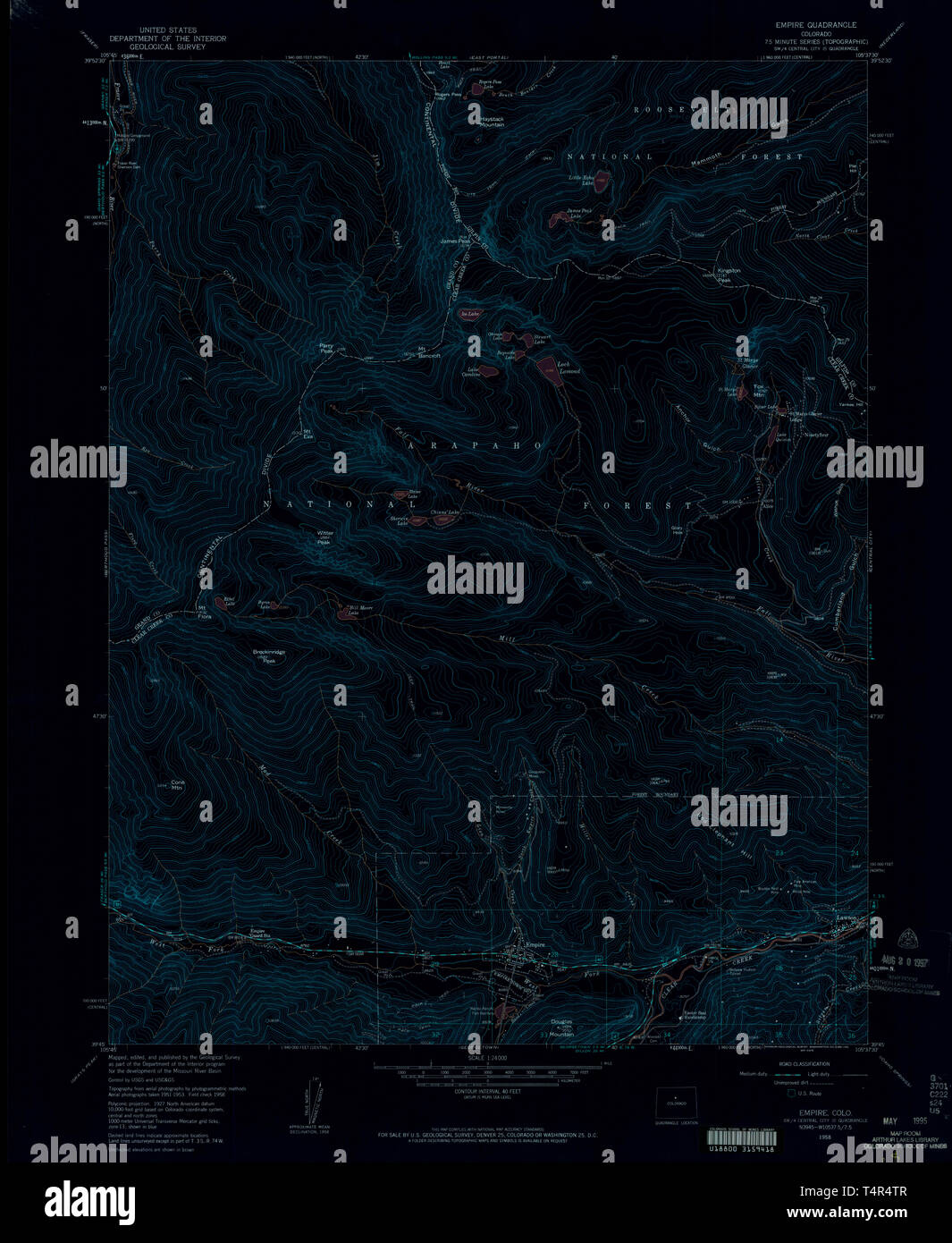 USGS TOPO Map Colorado CO Empire 450065 1958 24000 Inverted Restoration ...