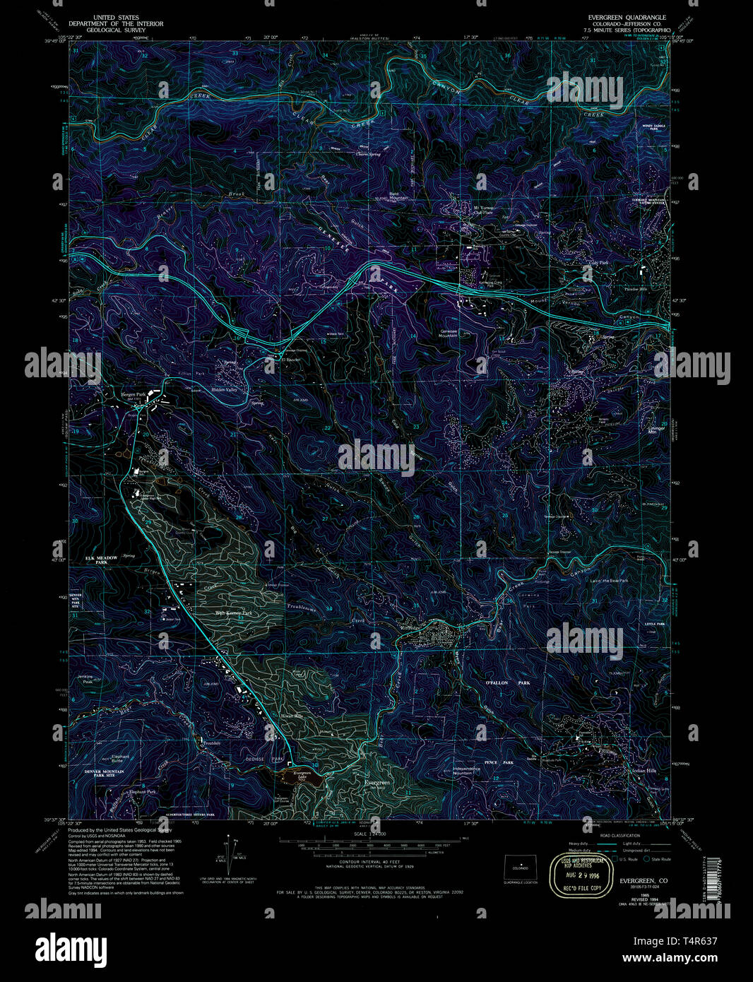 USGS TOPO Map Colorado CO Evergreen 232972 1965 24000 Inverted ...