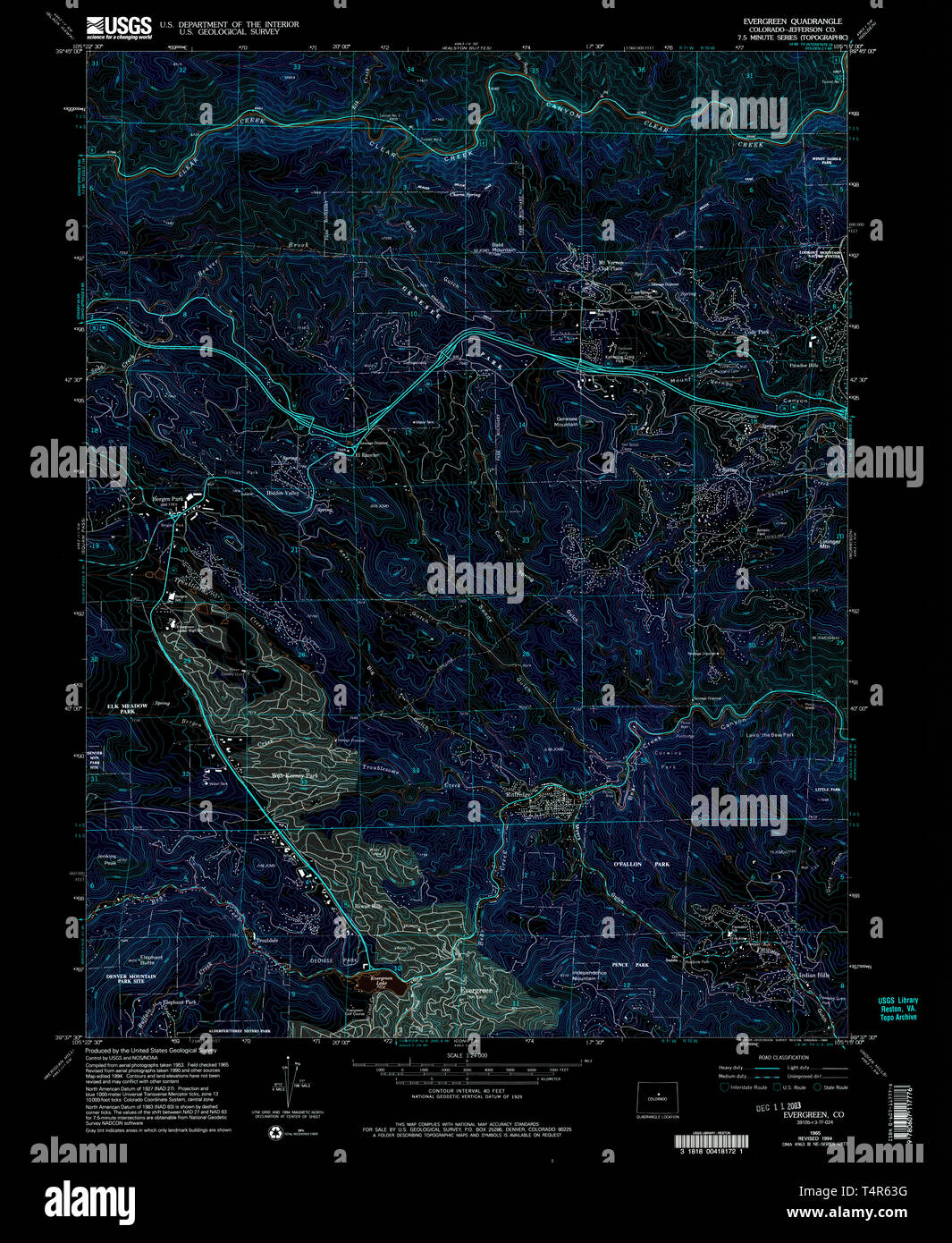 USGS TOPO Map Colorado CO Evergreen 232973 1994 24000 Inverted ...