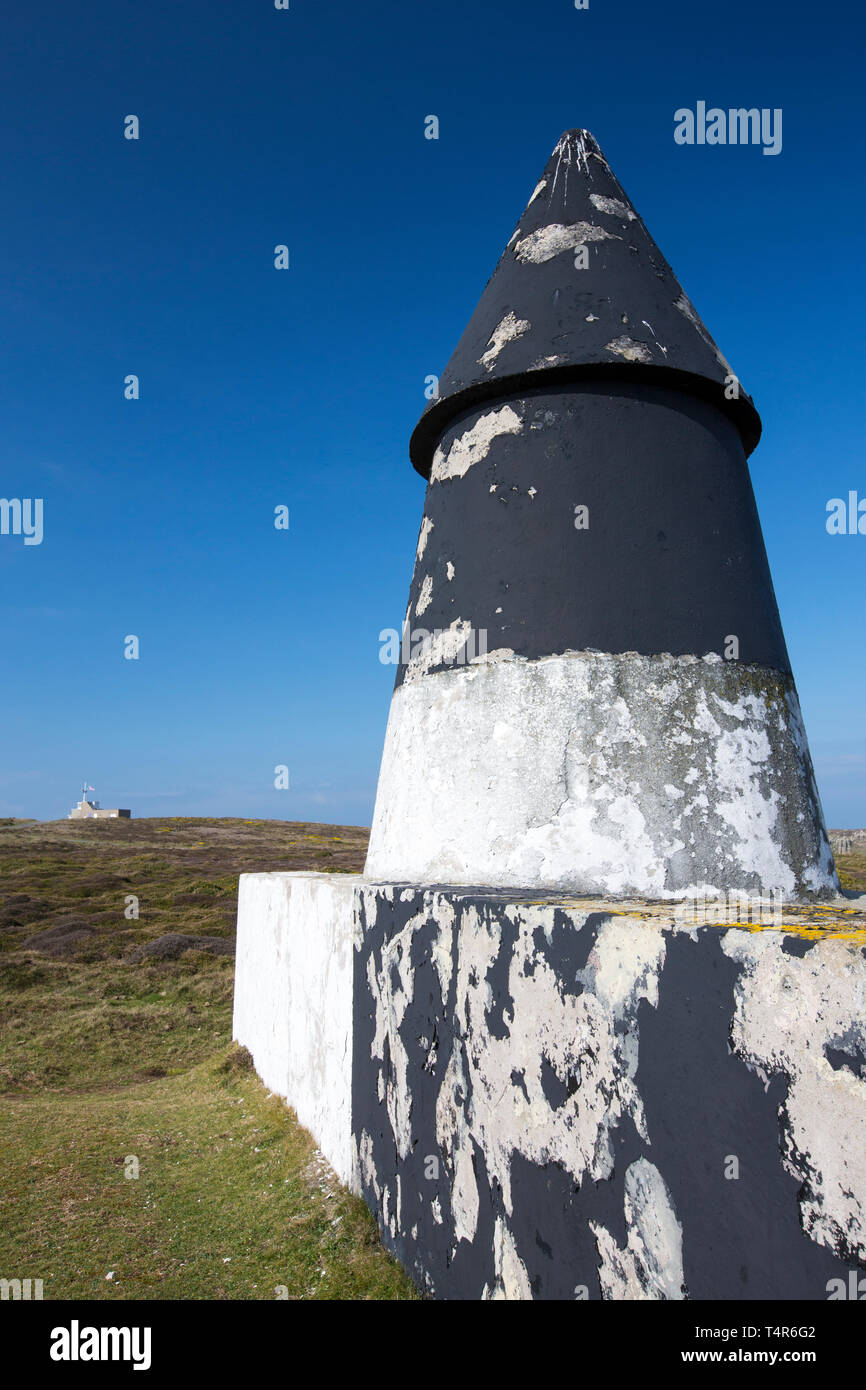 Navigation markers at Gwennap Head, Cornwall, UK Stock Photo - Alamy