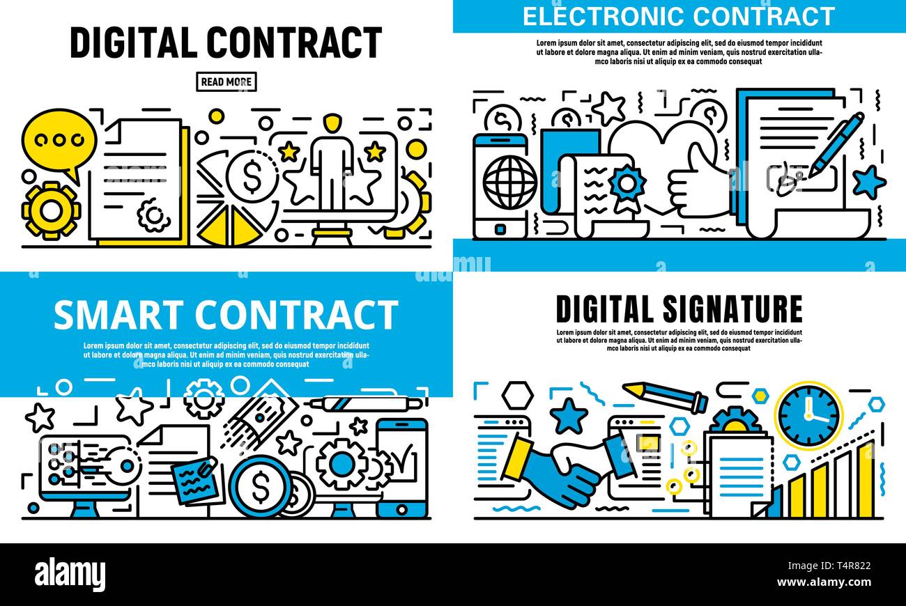 Digital contract banner set, outline style Stock Vector Image & Art - Alamy