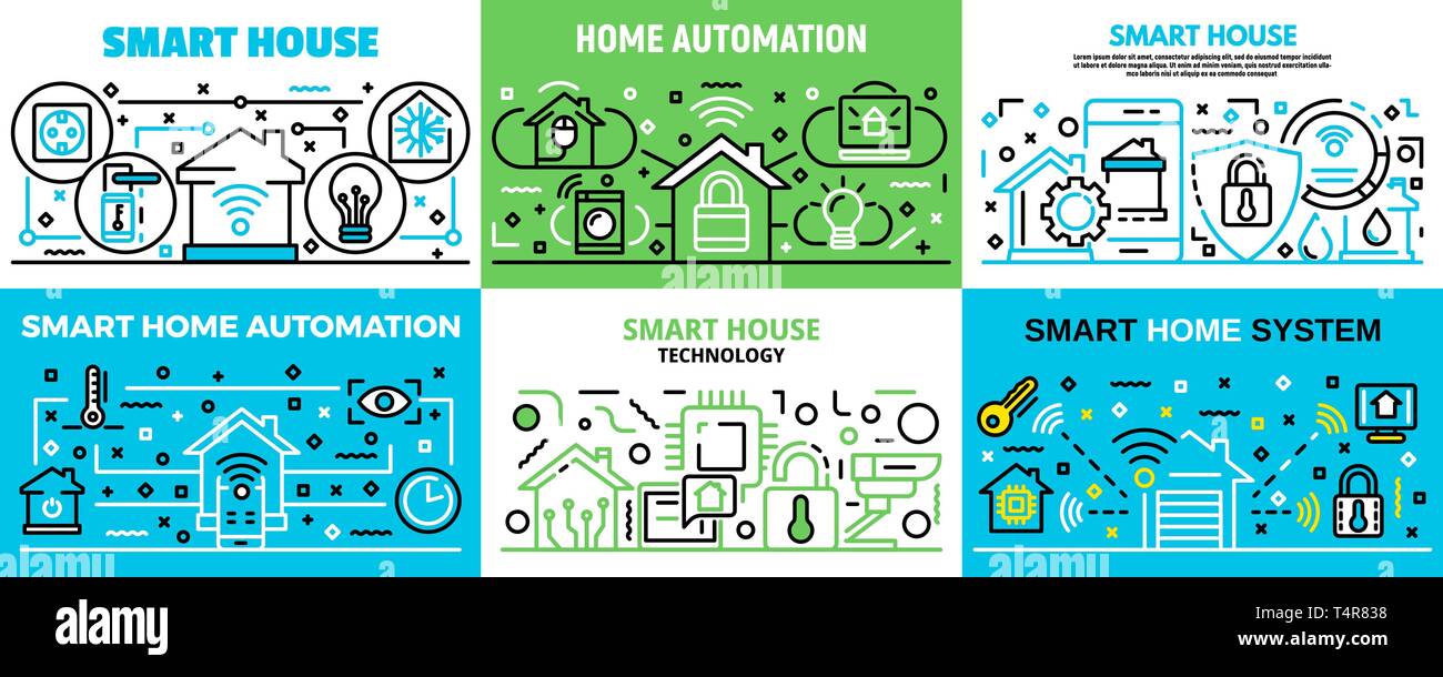 Smart home banner set, outline style Stock Vector Image & Art - Alamy