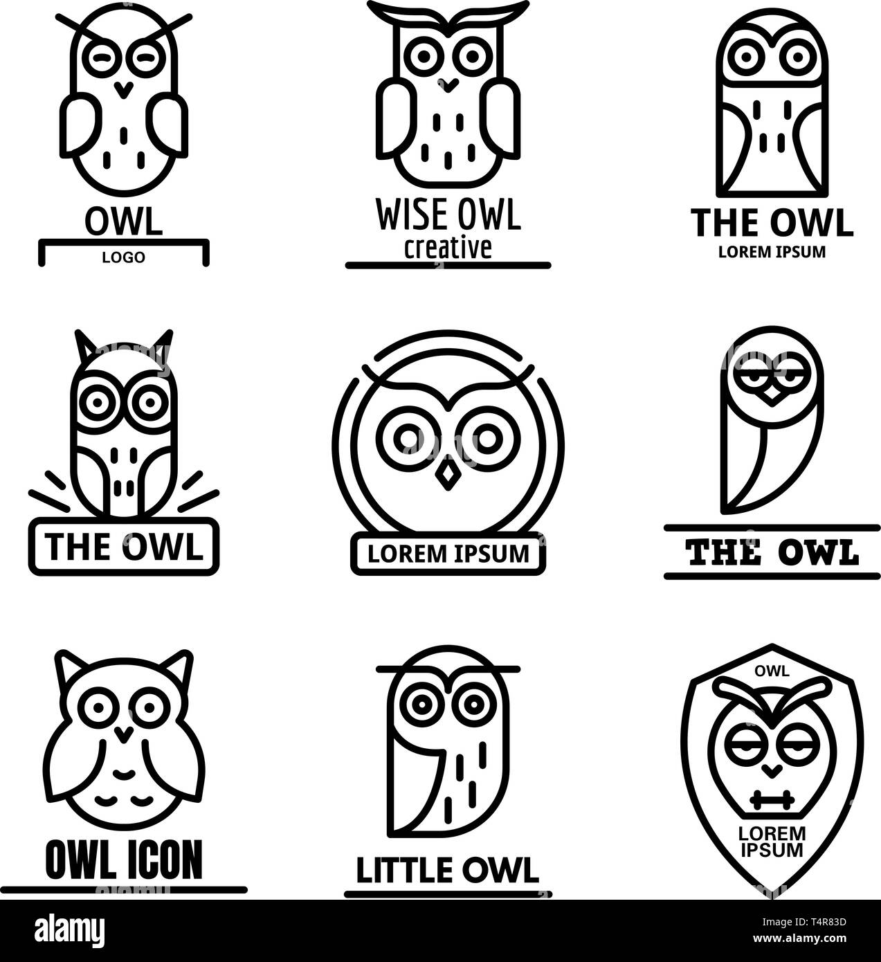 Owl logo set, outline style Stock Vector Image & Art - Alamy