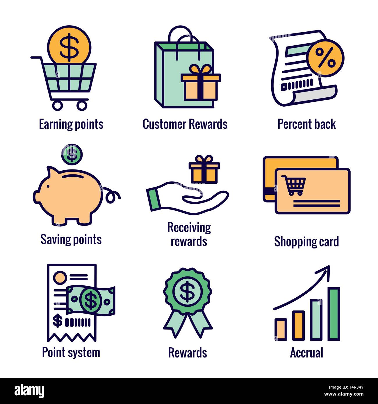 Customer Rewards Icon Set w Shopping Bag and Discount Images Stock ...