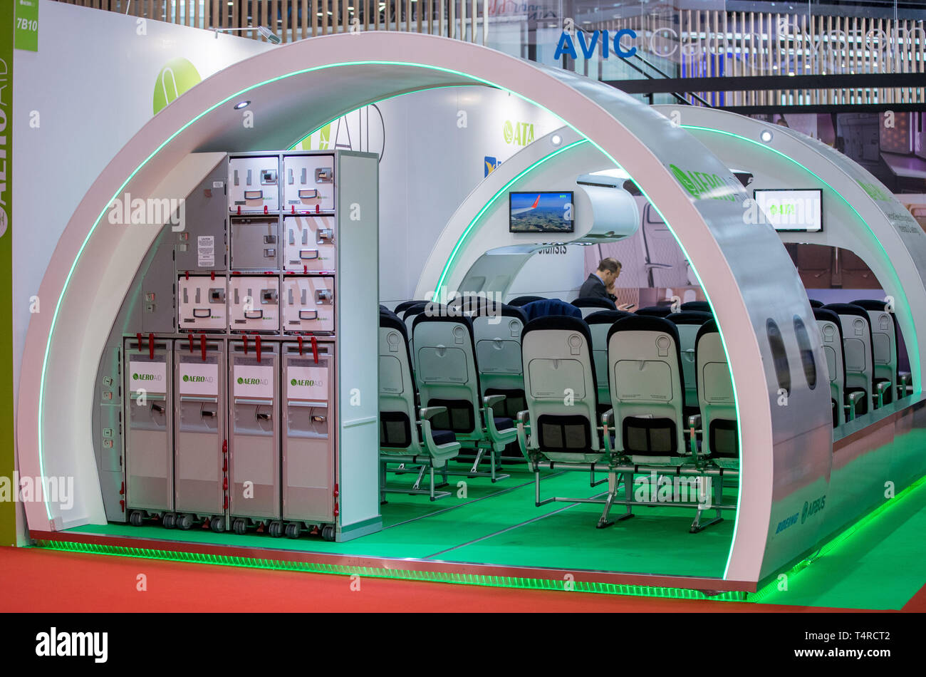 Hamburg, Germany. 03rd Apr, 2019. The booth of the aircraft supplier ...