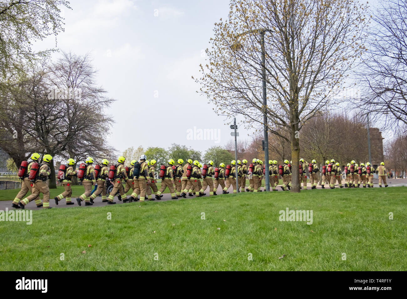 Glasgow, Scotland, UK. 18th April, 2019. Sixty trainee firefighters ...
