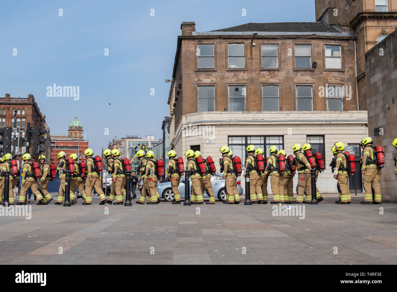 Glasgow, Scotland, UK. 18th April, 2019. Sixty trainee firefighters ...