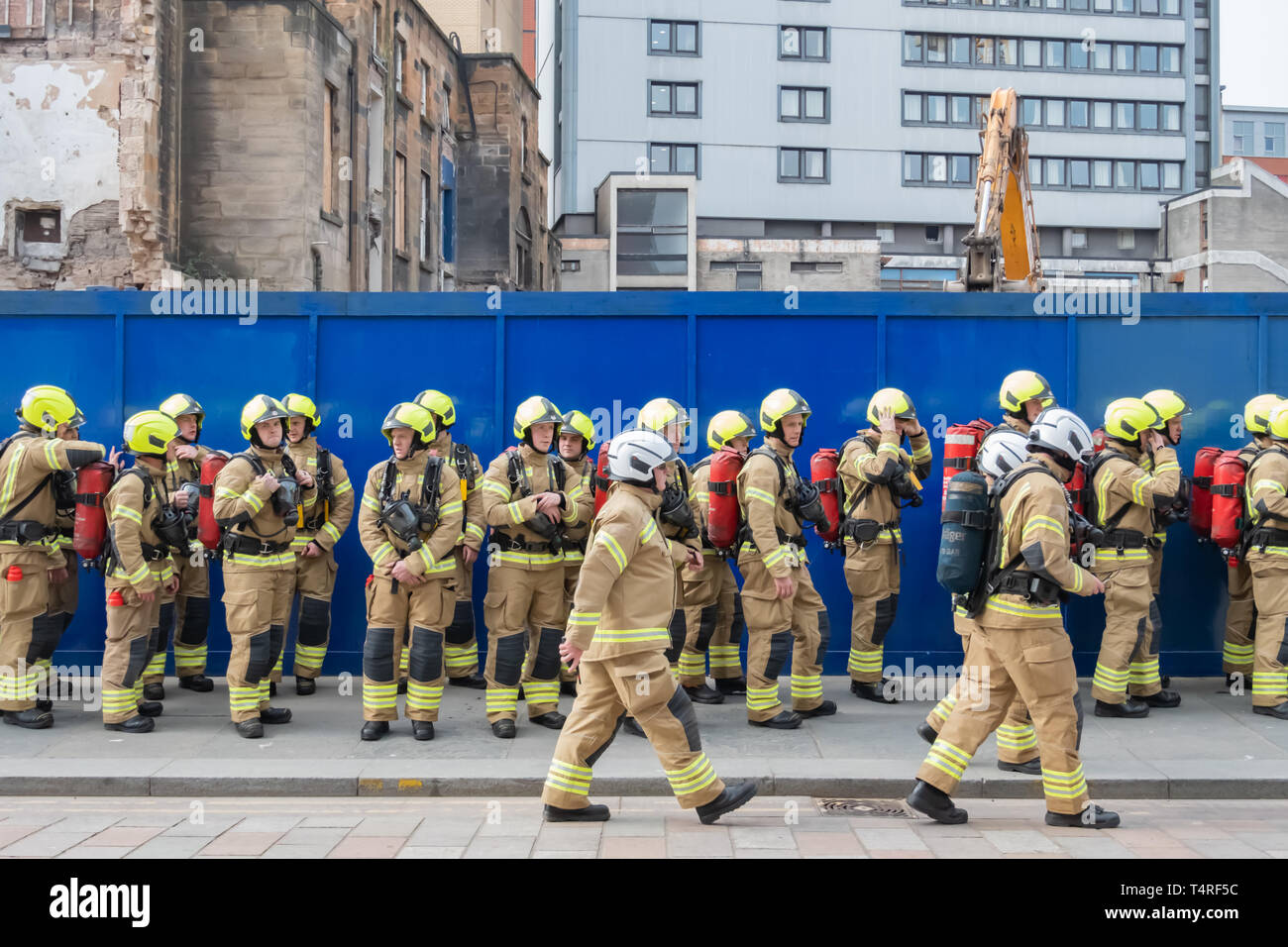 Glasgow, Scotland, UK. 18th April, 2019. Sixty trainee firefighters ...