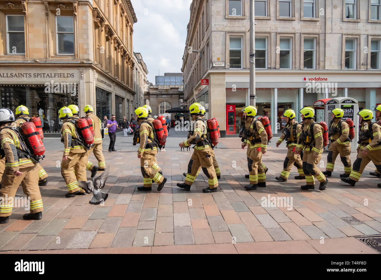 Glasgow, Scotland, UK. 18th April, 2019. Sixty trainee firefighters ...