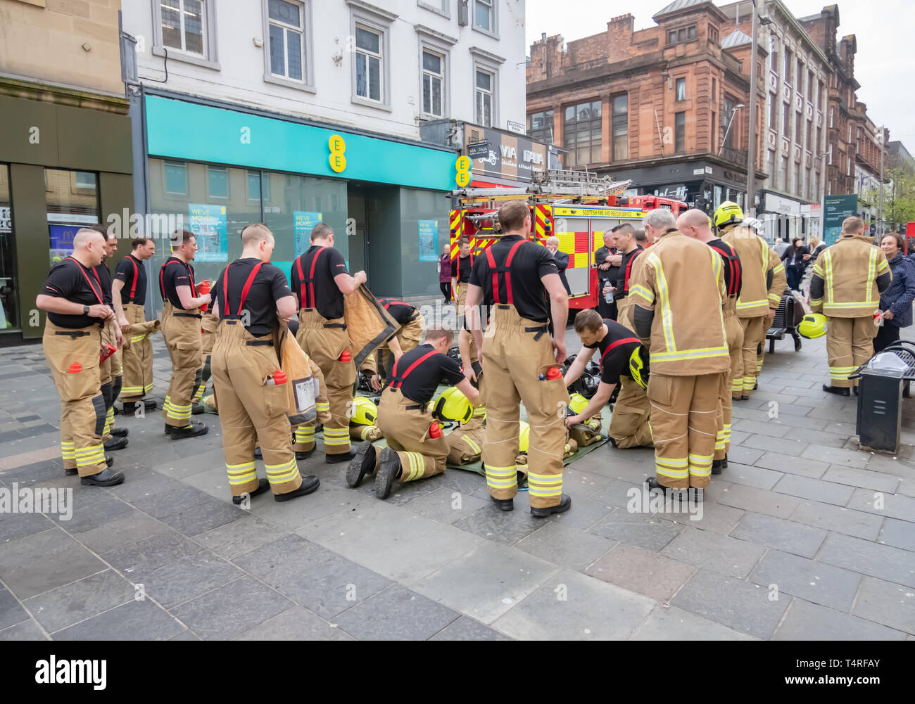 Glasgow, Scotland, UK. 18th April, 2019. Sixty trainee firefighters ...