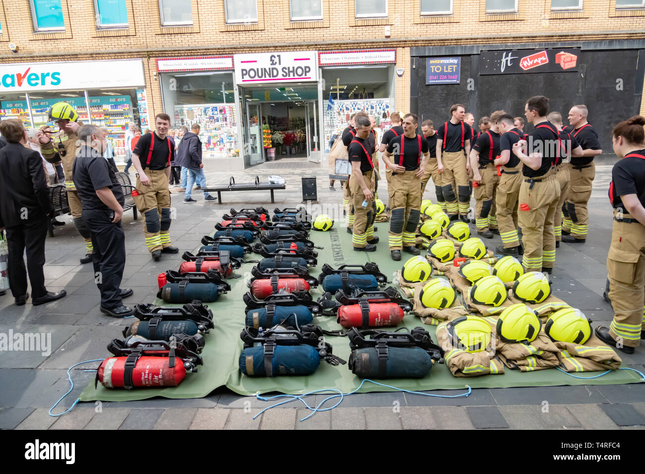 Glasgow, Scotland, UK. 18th April, 2019. Sixty trainee firefighters ...