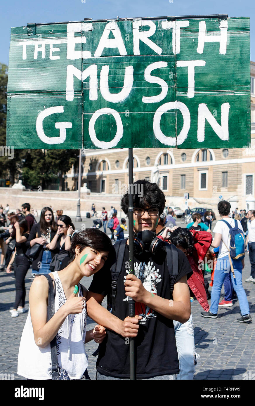 Rome, Italy. 19th Apr, 2019. Demonstrators attend the ...