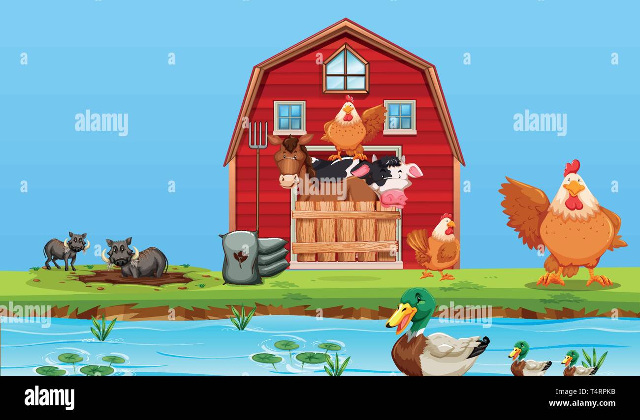 Happy farm animals scene illustration Stock Vector Image & Art - Alamy