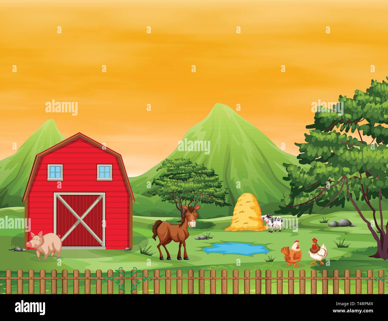 A beautiful farm landscape illustration Stock Vector Image & Art - Alamy