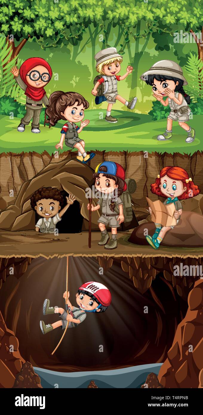 Group of scout exploring forest illustration Stock Vector Image & Art ...