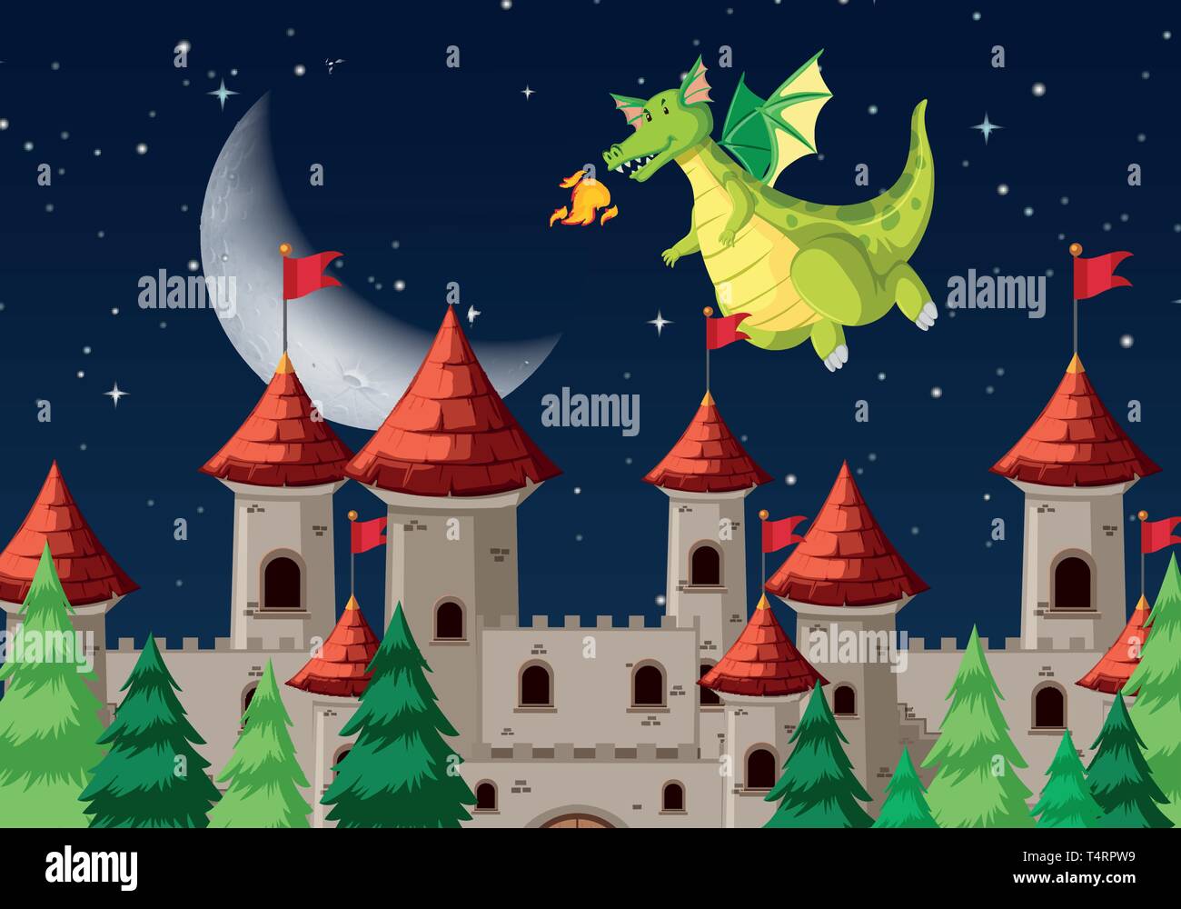 A medieval night scene illustration Stock Vector Image & Art - Alamy