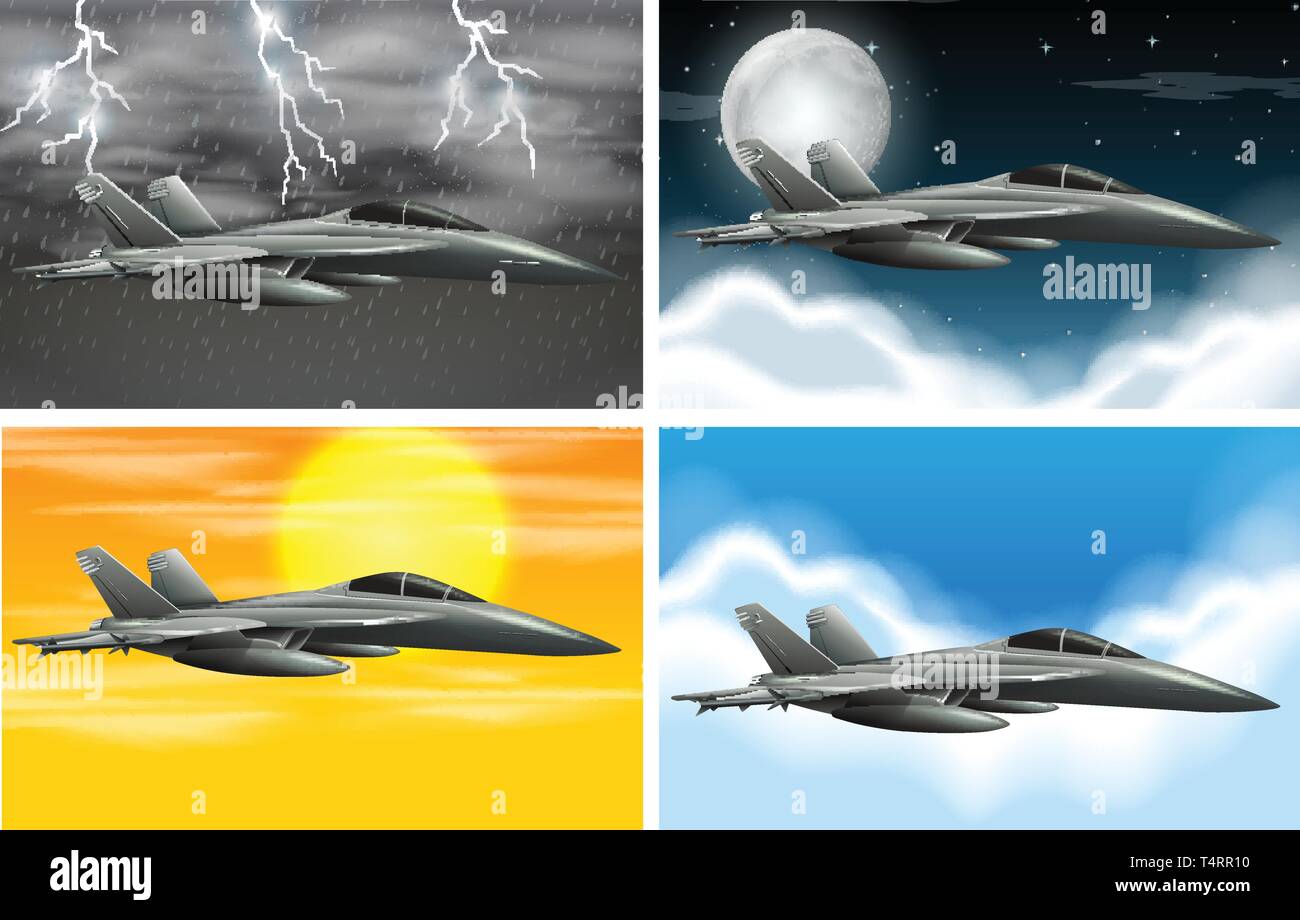 Set of army plane on different weather illustration Stock Vector Image ...