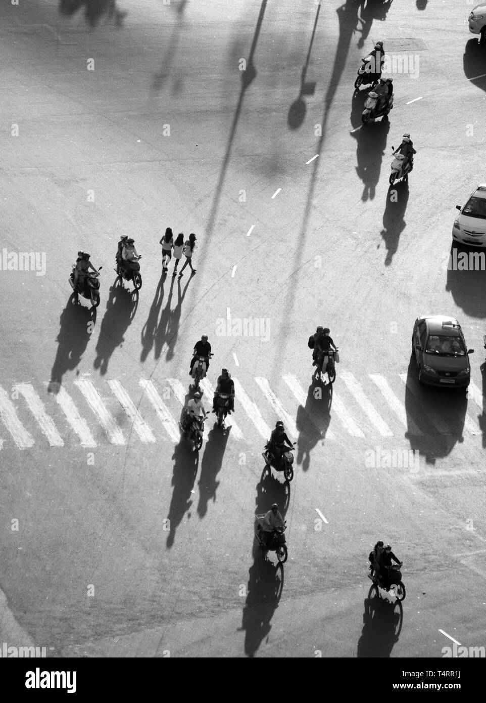 Amazing high view street of Asian city, Vietnamese people circulation ...