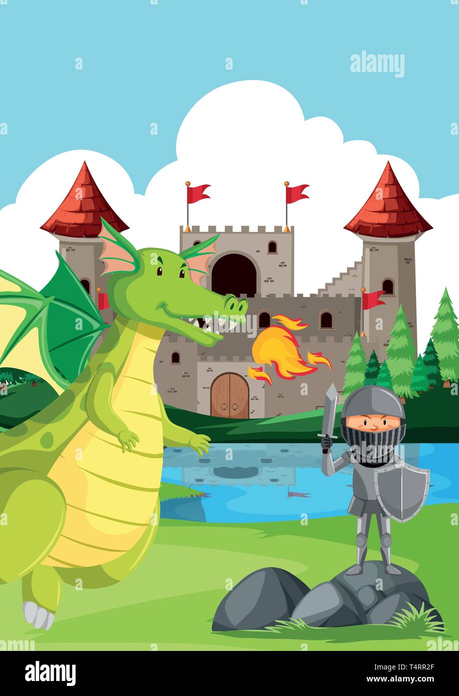 Kight fighting a dragon illustration Stock Vector Image & Art - Alamy