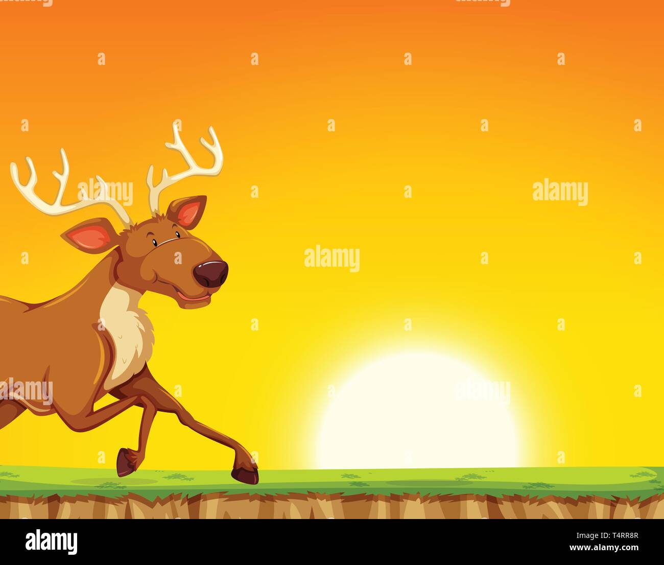 reindeer running past sunset illustration Stock Vector Image & Art - Alamy