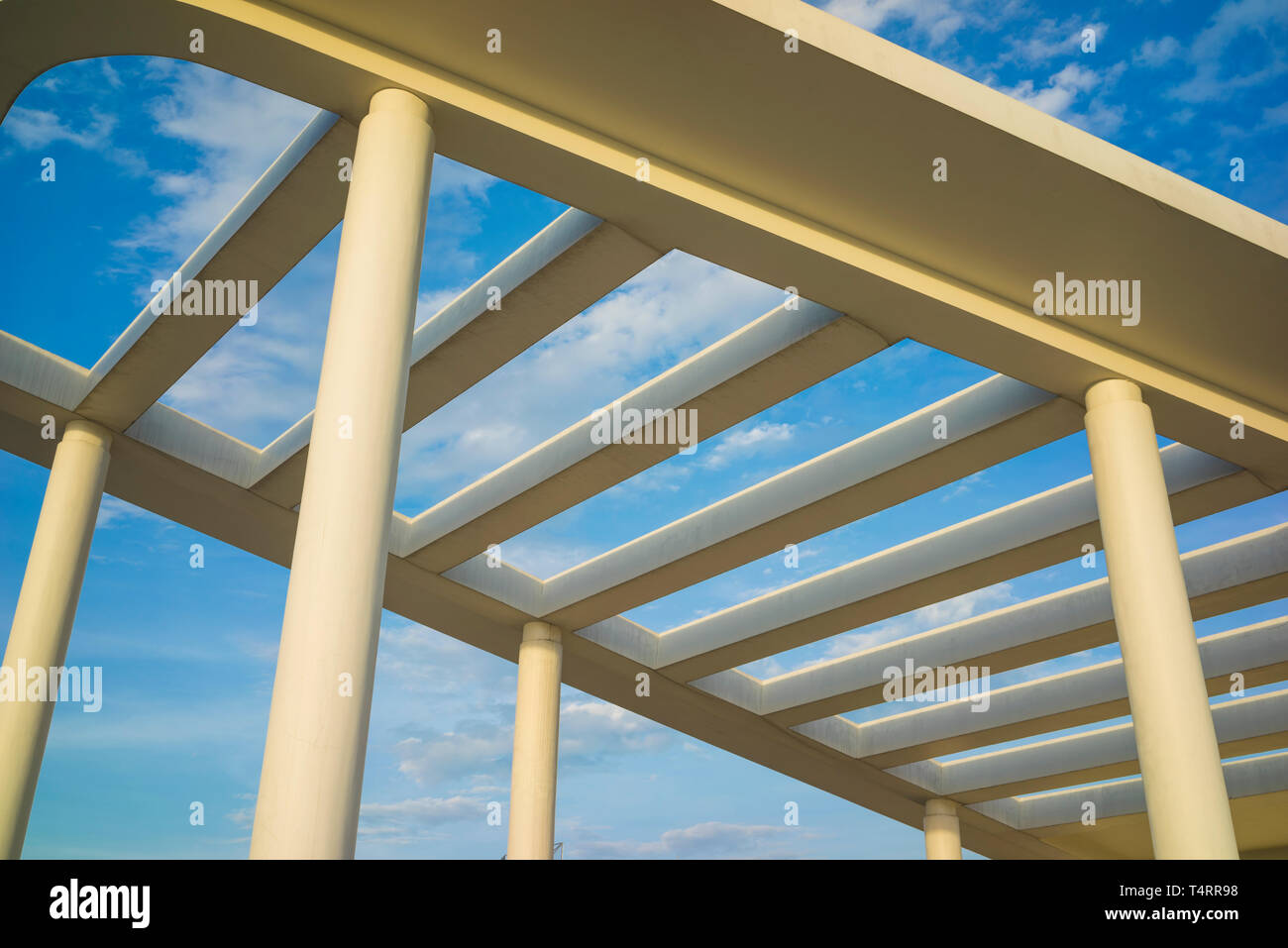 Details of building roof with cement lines against blue sky Stock Photo ...