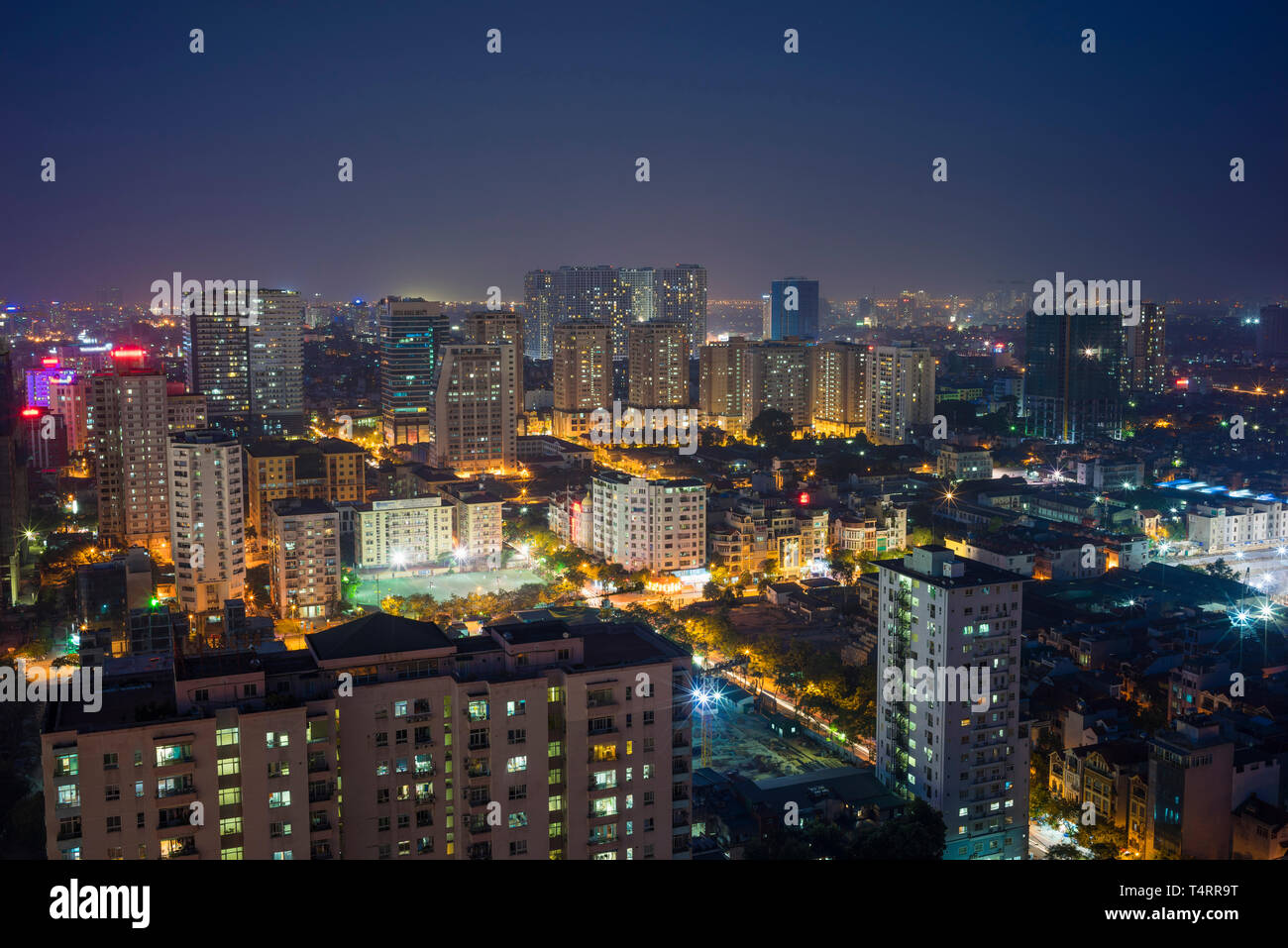 Aerial view of Hanoi skyline cityscape at night. Cau Giay district ...