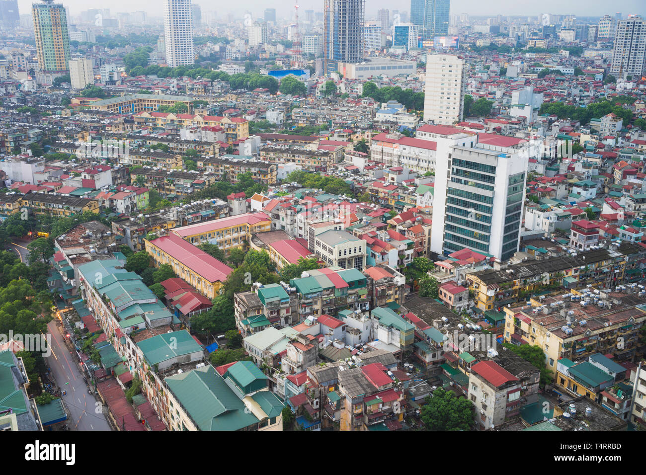 Arial view of Thanh Cong collective zone. Messy old buildings in Hanoi ...