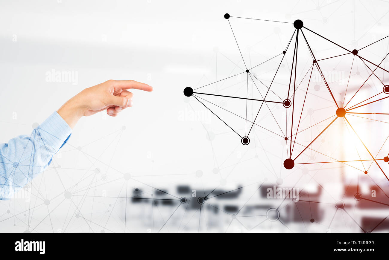 Close of businessman hand touching with finger connection concept. 3d ...