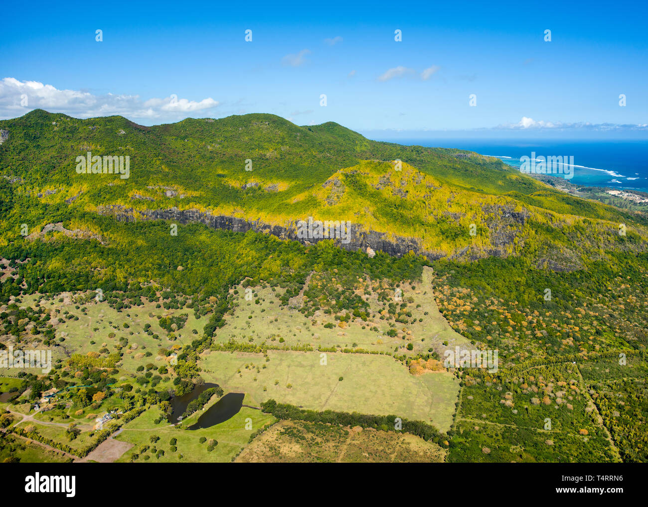 Aerial view of beautiful tropical Mauritius island with green jungle ...
