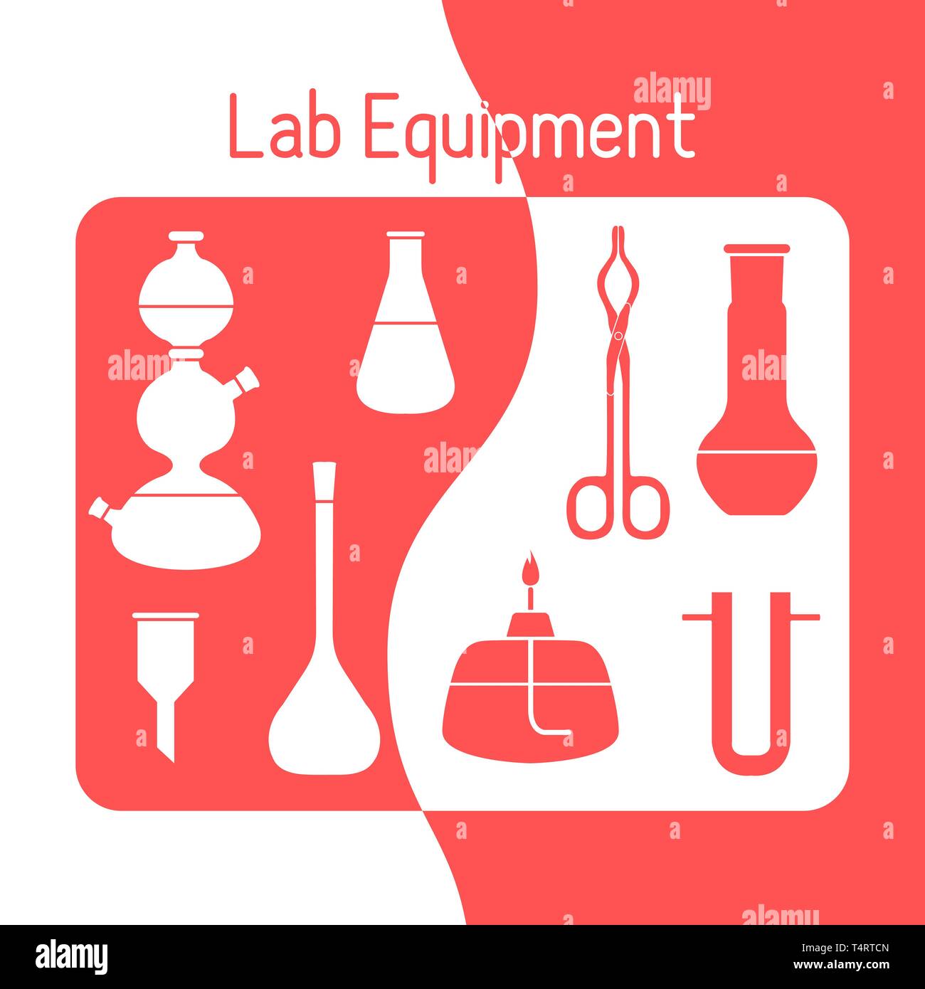 Vector science illustration with flasks, burner, funnel, tools ...