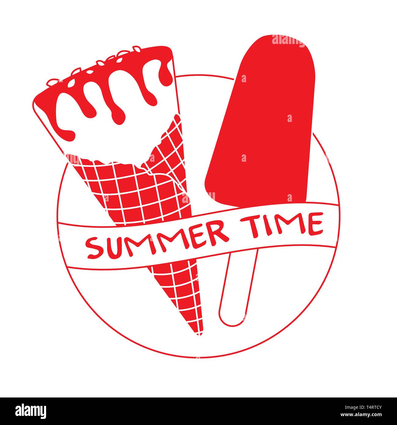 Vector illustration with delicious ice cream cone and ice lolly ...