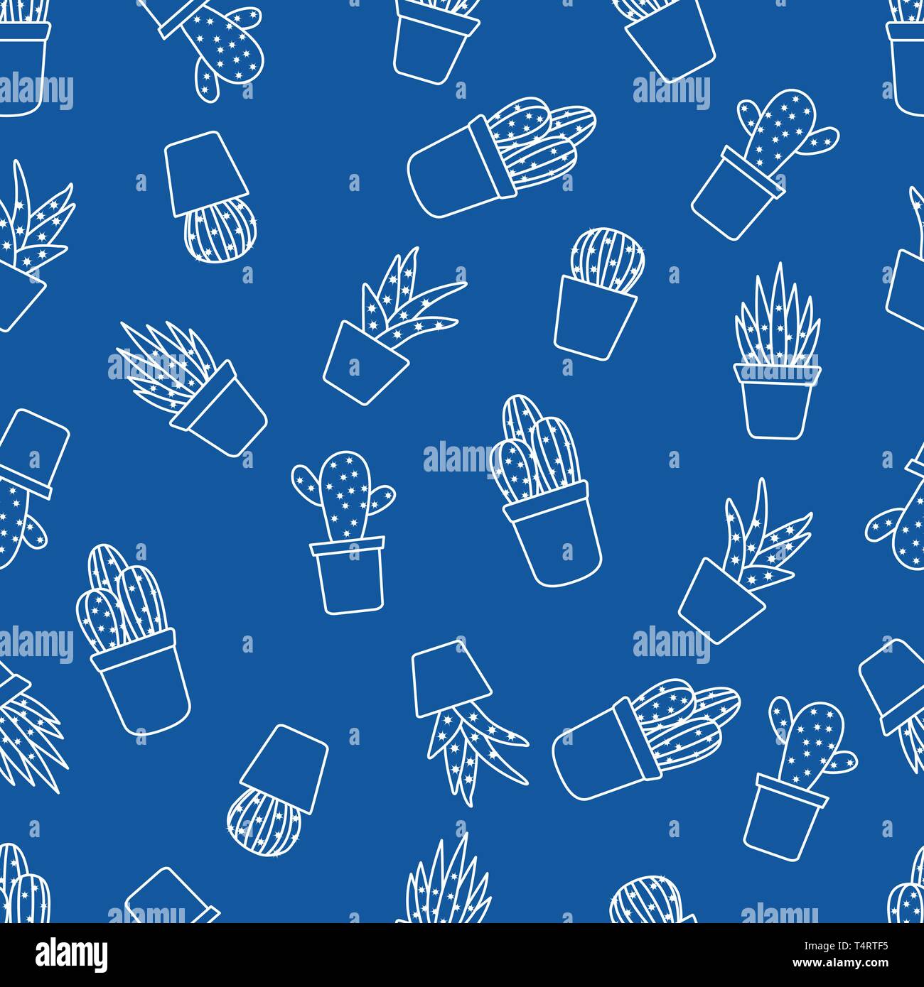 Vector seamless pattern with cactus and succulents. Trendy background ...