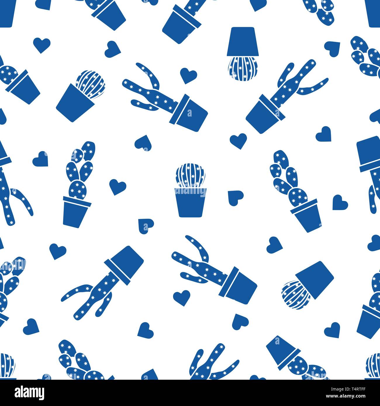 Vector seamless pattern with cactus, succulents, hearts. Trendy ...