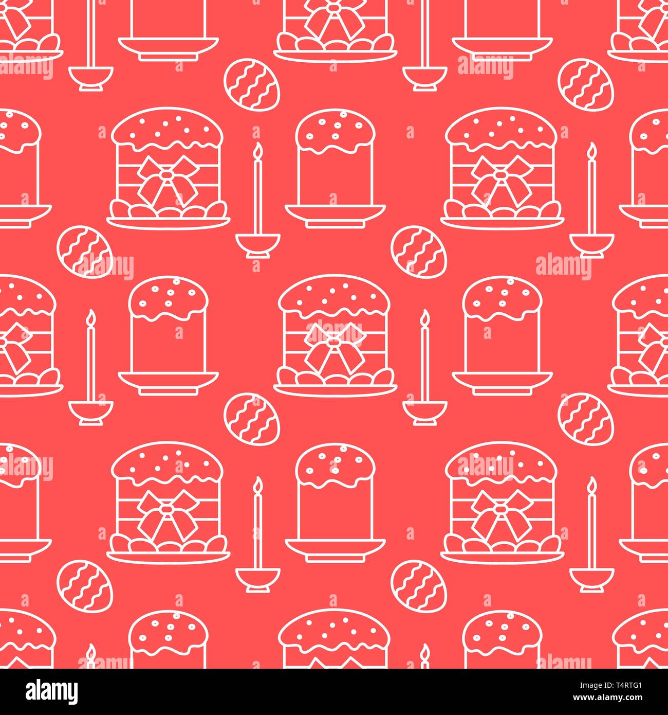 Seamless pattern with Easter cakes, candle, decorated eggs. Happy ...
