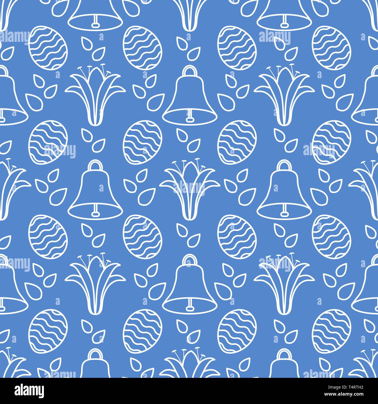 Seamless pattern with bells, lilies, decorated eggs. Happy Easter ...