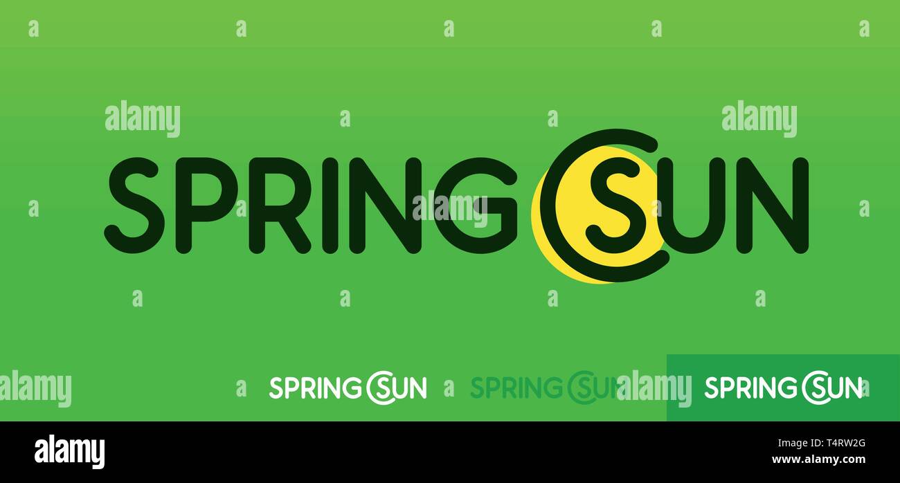 Spring Sun, Vector logo emblem on green background with templates of ...