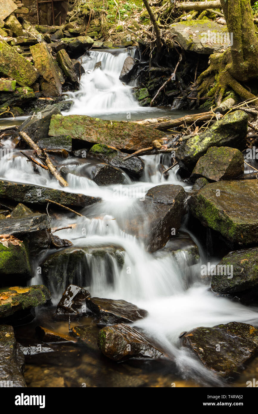 Small waterfall from Halldale Woods, Derbyshire - Peak district UK ...