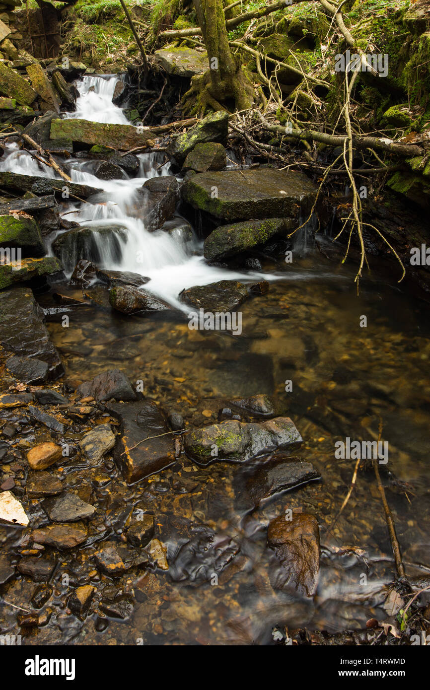 Small waterfall from Halldale Woods, Derbyshire - Peak district UK ...